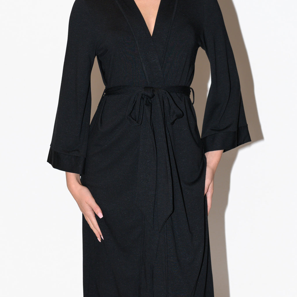 Casey Long Robe | Luxury Black Robe in Silk Modal | Designer Lingerie ...