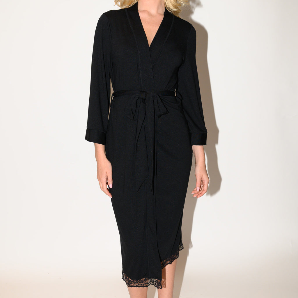 Casey Long Robe | Luxury Black Robe in Silk Modal | Designer Lingerie ...
