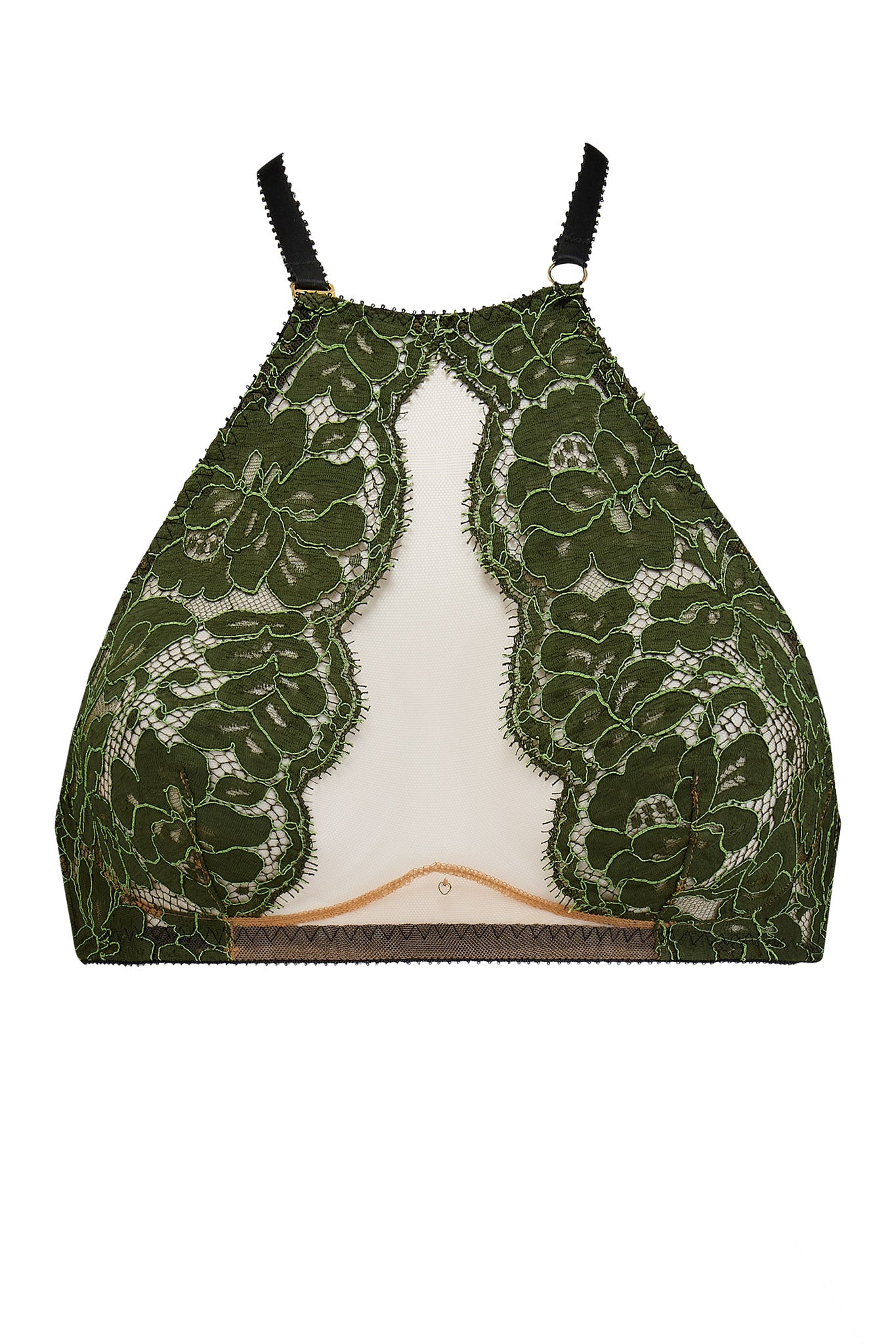 Claire Peep Bra | Green Lace Luxury Lingerie | Designer Underwear ...