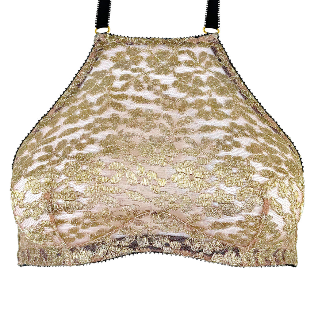 Mina Bralette | Halter Neck Golden French Lace Bra by Edge o’ Beyond UK ...