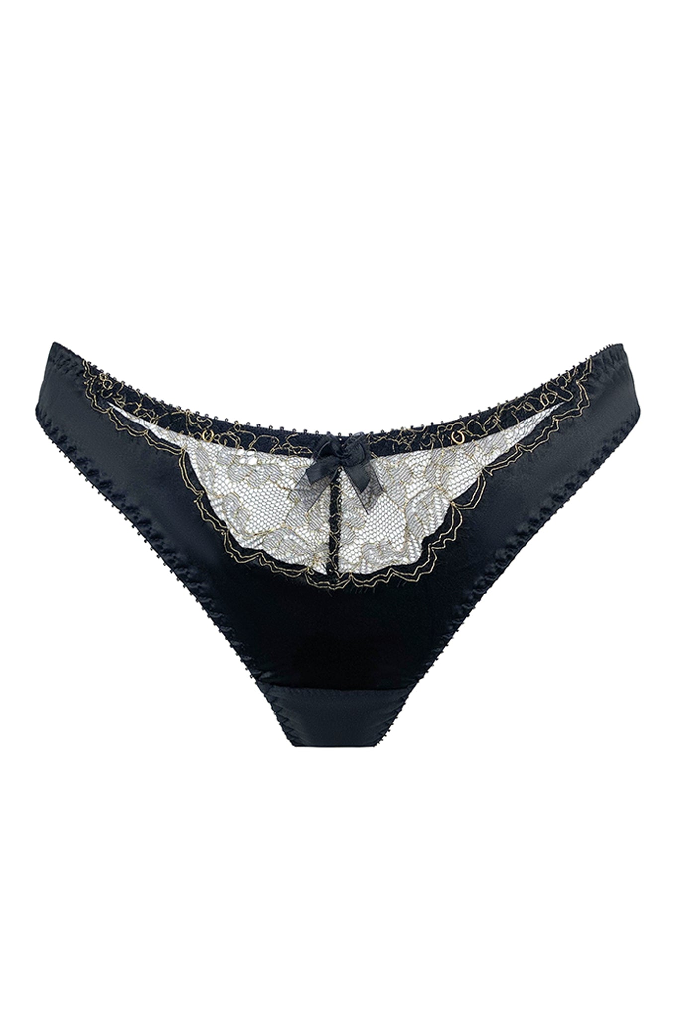 Becca Silk Back Brief Classic Black Silk Gold Lace Lingerie Luxury Underwear Ts By