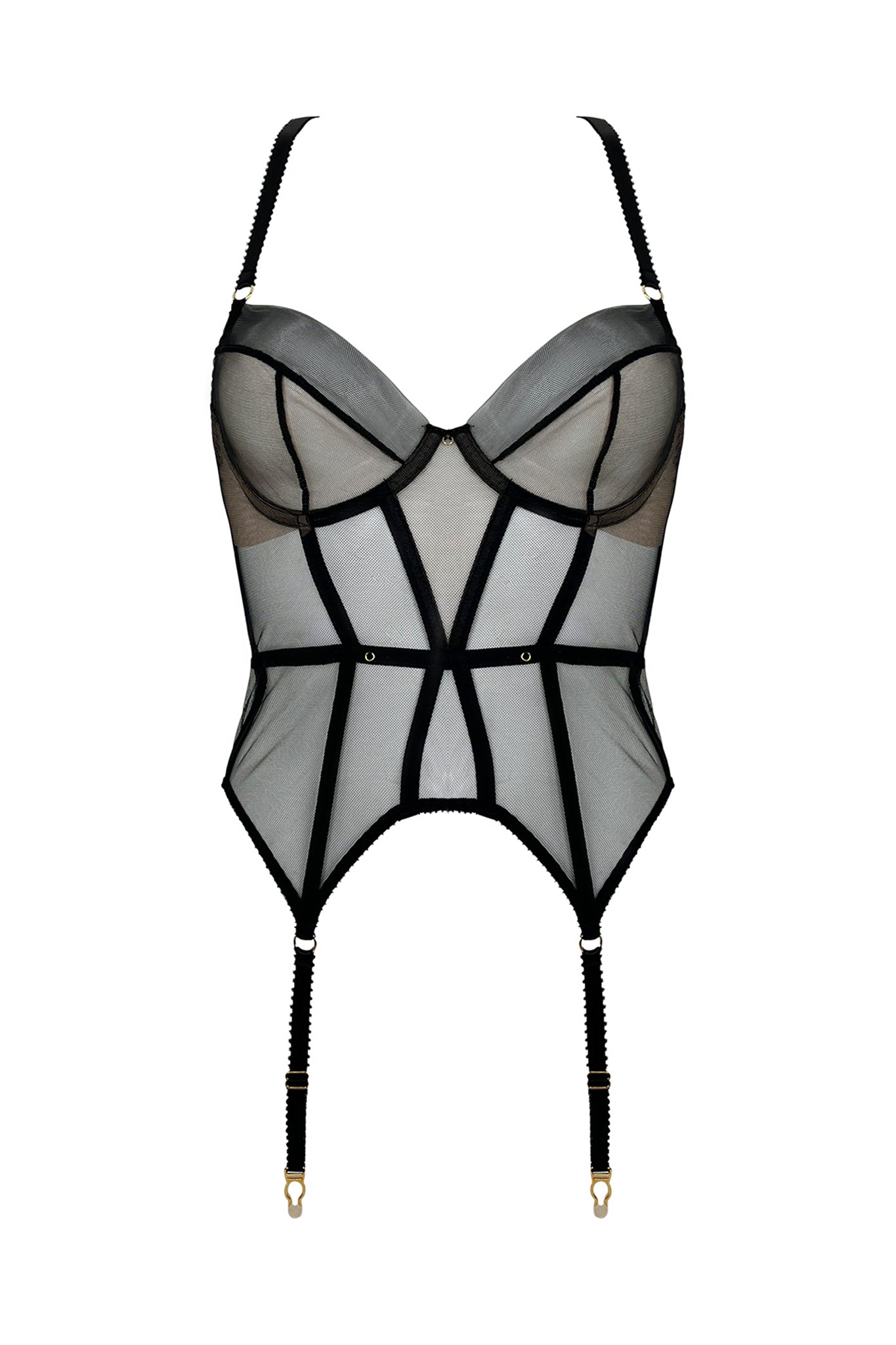 Marinette Three Piece Cup Black Basque | Everyday Luxury Lingerie—Sheer ...