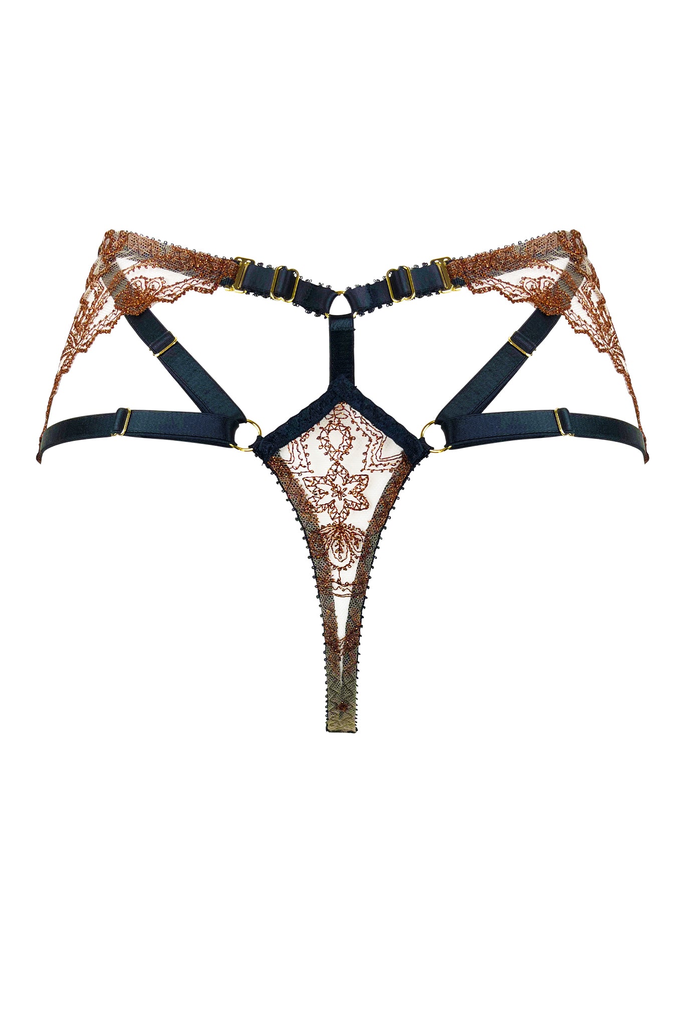 Ramya High Waist Thong | Sheer Embroidered Nude Luxury Lingerie ...