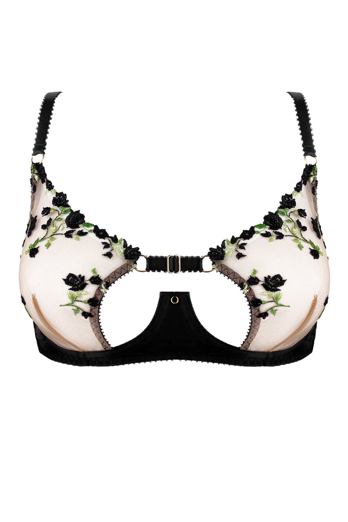 Charlotte Silk Noir Bra | Floral Embroidered Luxury Lingerie in Black ...