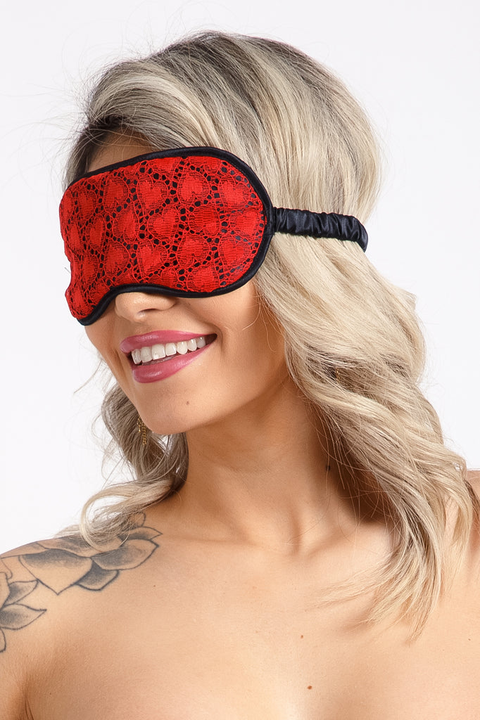Elissa Eye Mask | Luxury Red Love-heart Lace Lingerie | Designer ...